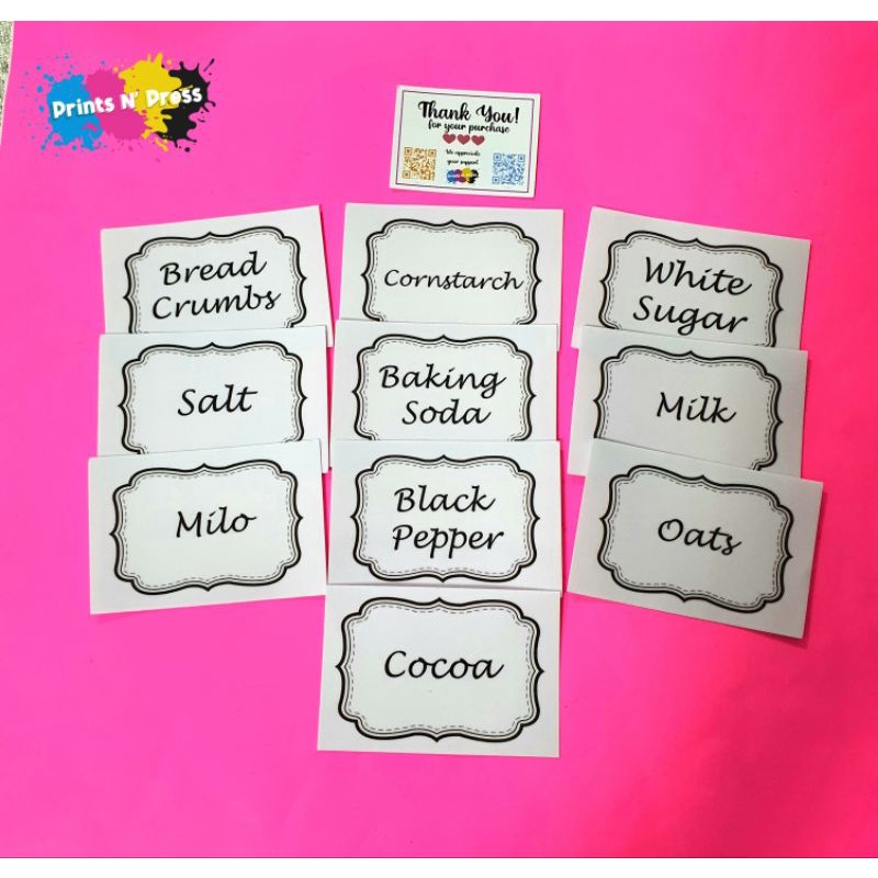 condiment label fancy border. white or black. waterproof vinyl sticker ...