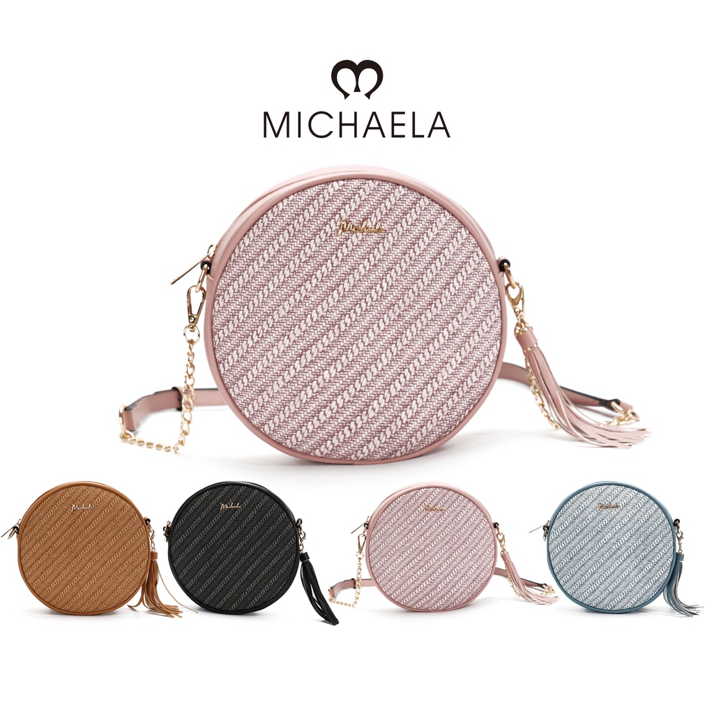MICHAELA Round Sling Bag for Women with Tassels Straw Textured Chic ...
