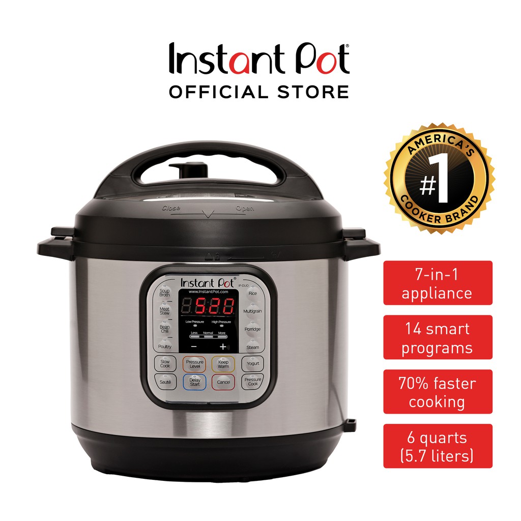 Instant Pot Duo 7-in-1 Multifunctional Smart Pressure Cooker, 6 Quarts ...