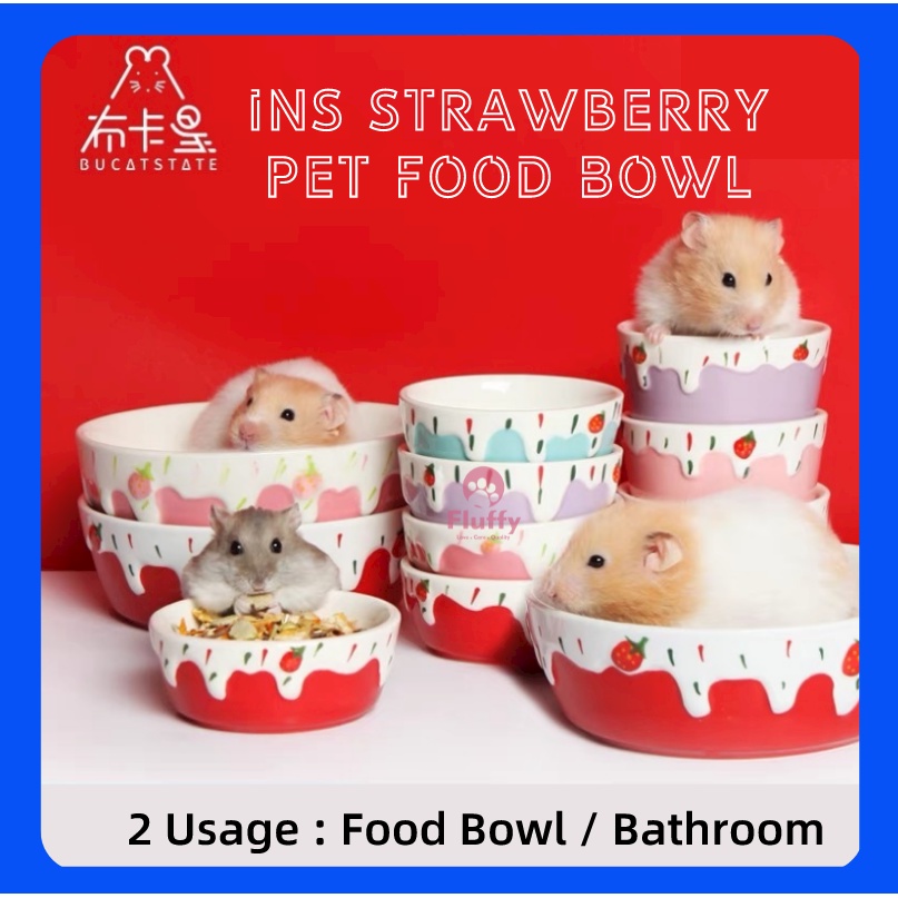 Hamster Ceramic Food Bowl Plate Strawberry Pattern / Mangkuk Makanan ...