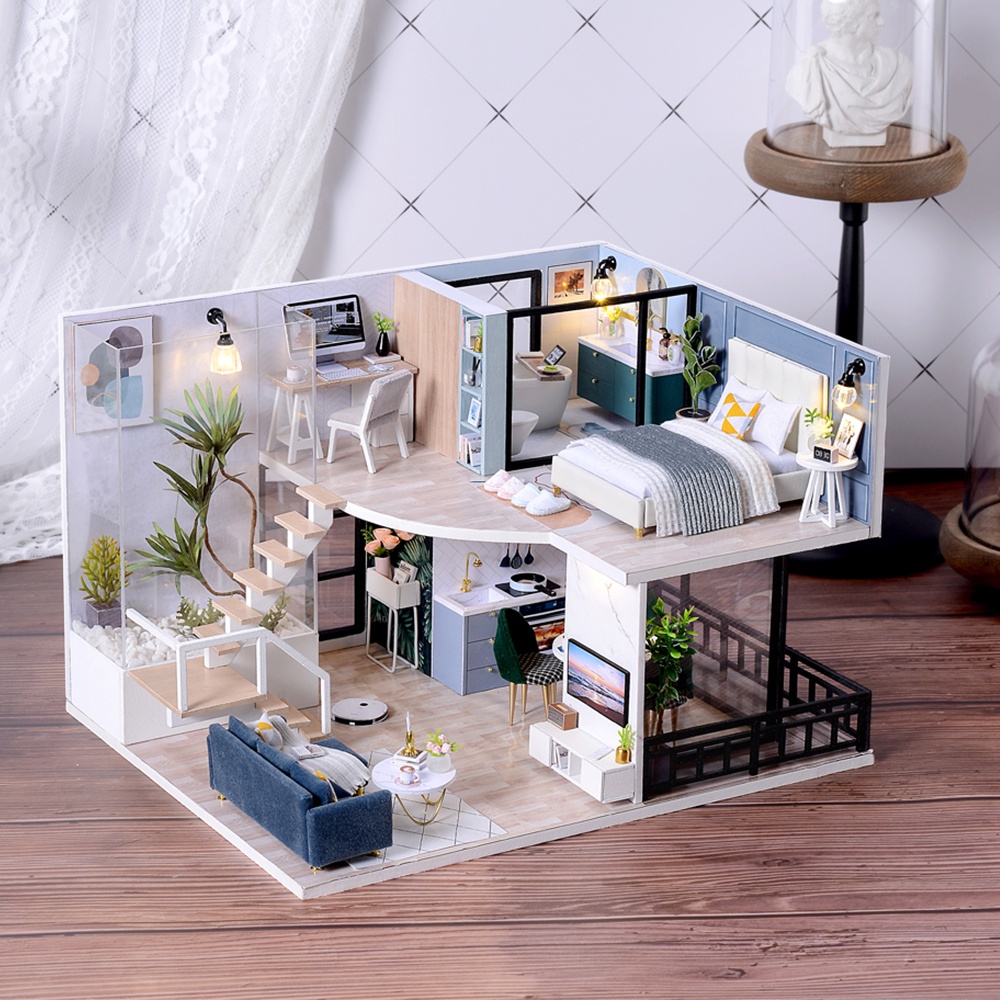 Lannso DIY Dollhouse Miniature Wooden Furniture Kit, Doll House Kit ...