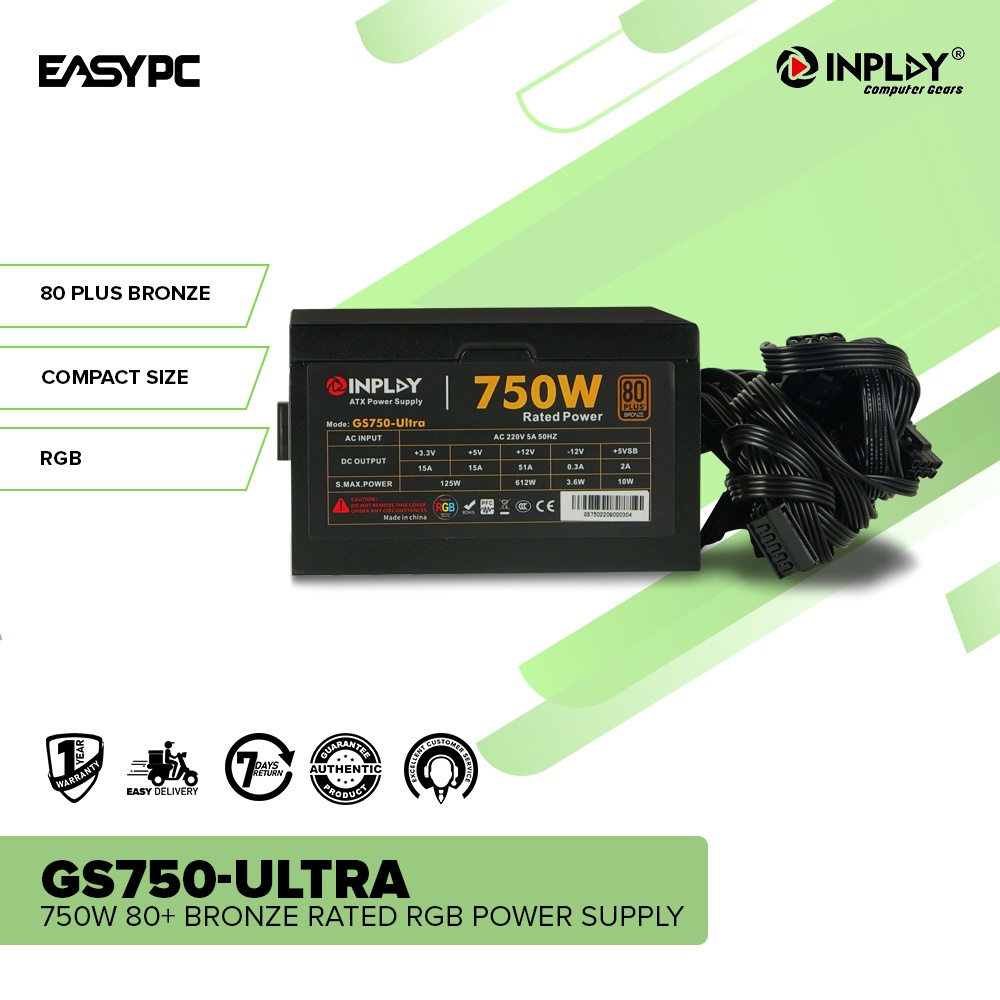 EasyPC | InPlay GS750-Ultra 750W,450W and 650W 80+ Bronze Rated Fan RGB ...