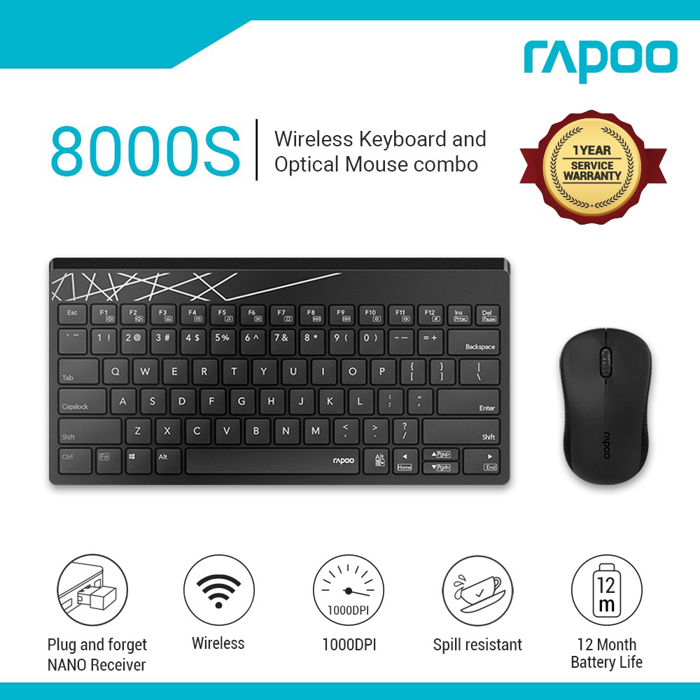 Rapoo 8000s 2.4G Wireless Keyboard Mouse Combo (Black) | Shopee Philippines