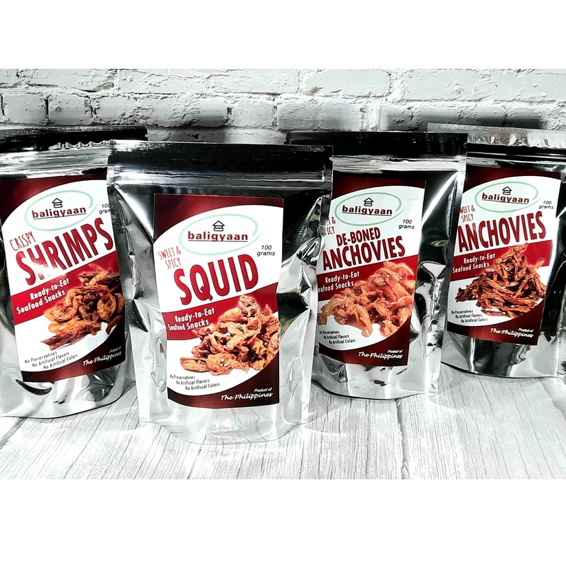 BALIGYAAN SEAFOODS SNACKS Sweet & Spicy Squid/Pusit, Anchovies/Dilis ...