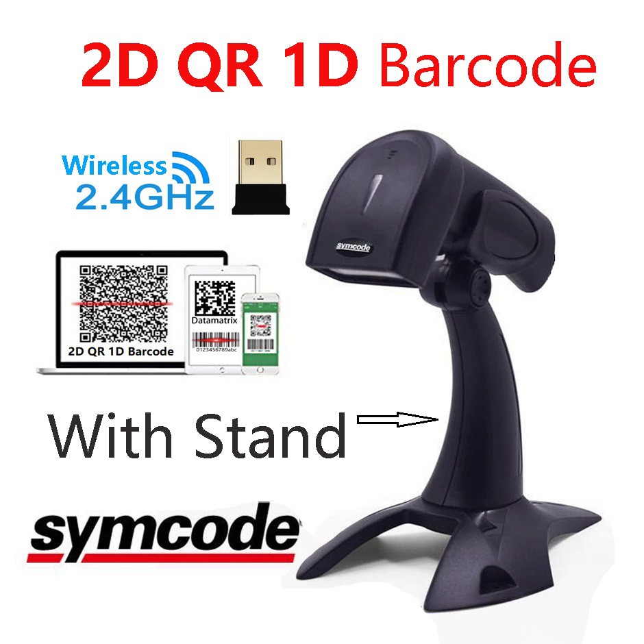 Original Symcode 2D QR 2.4Ghz Wireless Barcode Scanner 1D Screen Mobile ...