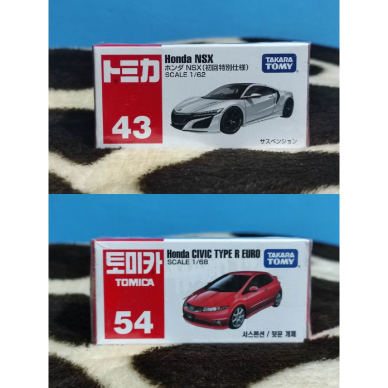 Takara Tomy Tomica Regular 43 Honda NSX White & 54 Honda Civic Type R Euro FN2 Red Korean Batch ...