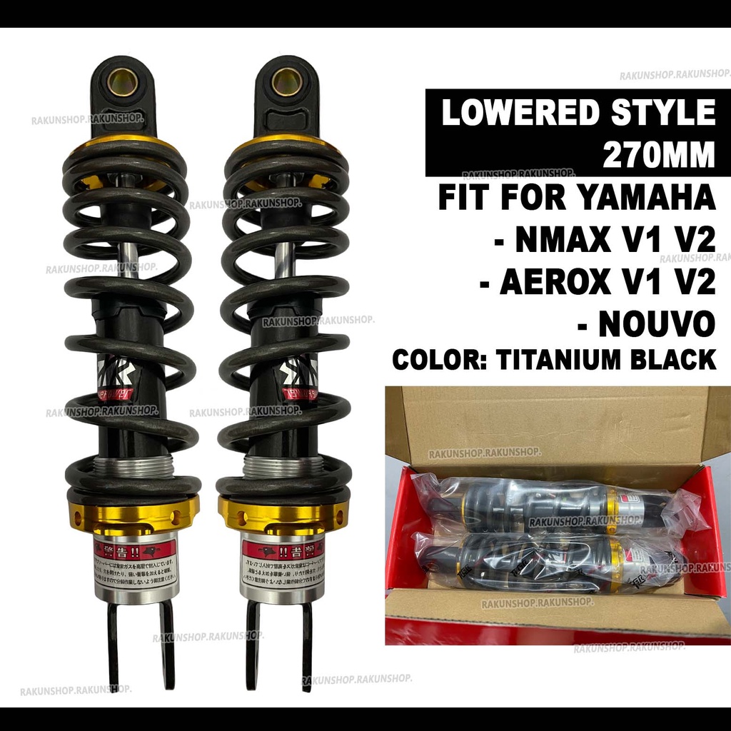 Aerox V1 V2 Nmax V1 V2 Nouvo 2 pcs Set Rear TITANIUM BLACK Shock 270mm Lowered Style Plug and ...