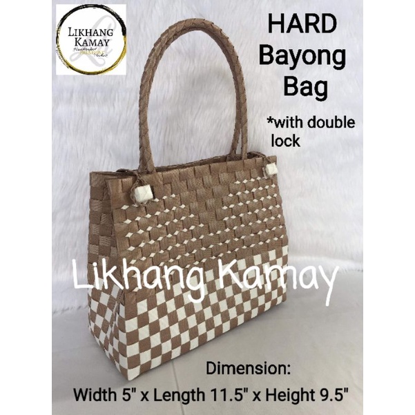 Likhang Kamay Plastic Bayong Bag HARD with Double Lock Brown and White ...