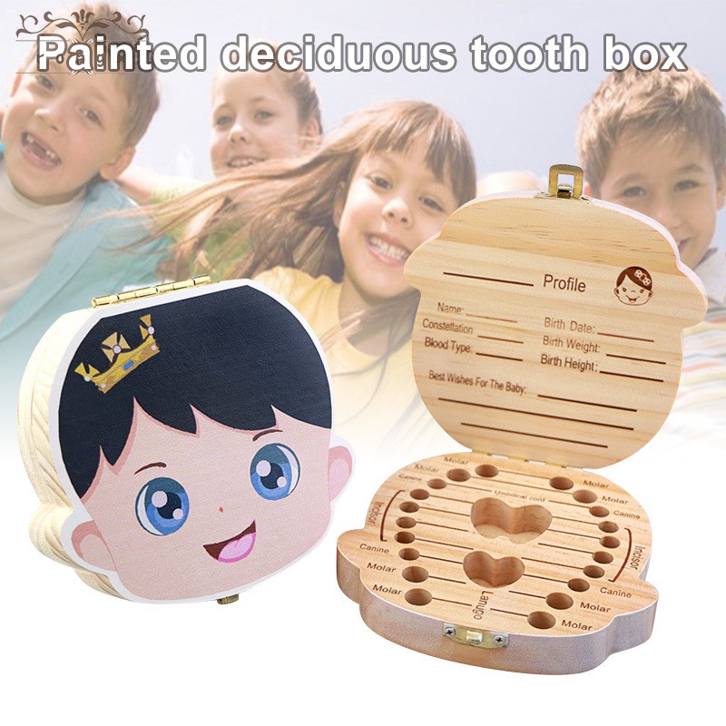 Wood Baby Tooth Box Organizer Milk Teeth Storage Collect Umbilica Save ...