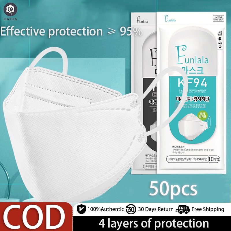HATHA KF94 50Pcs Face Mask Non-woven Protection Filter KN94 Anti Viral ...