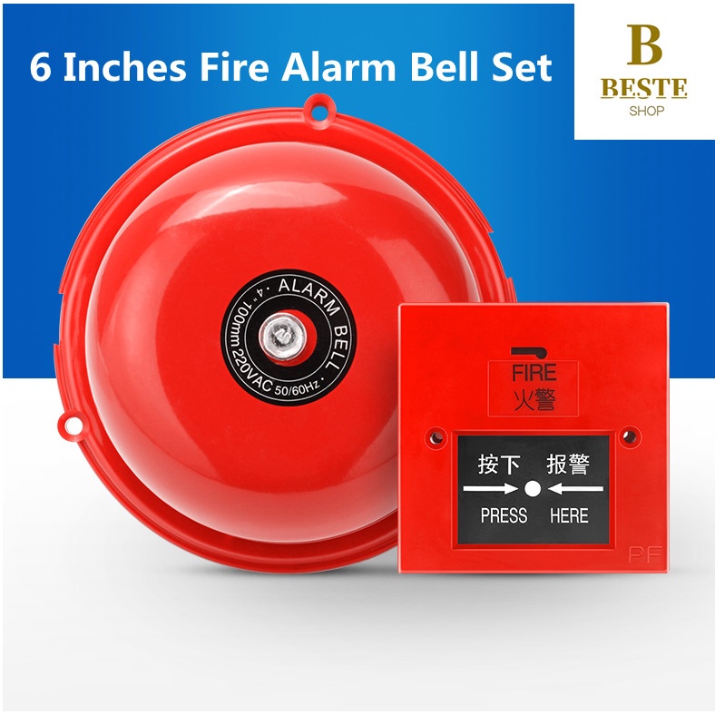220v Fire Alarm Bell 6-inch with Break The Glass Switch Manual Call ...