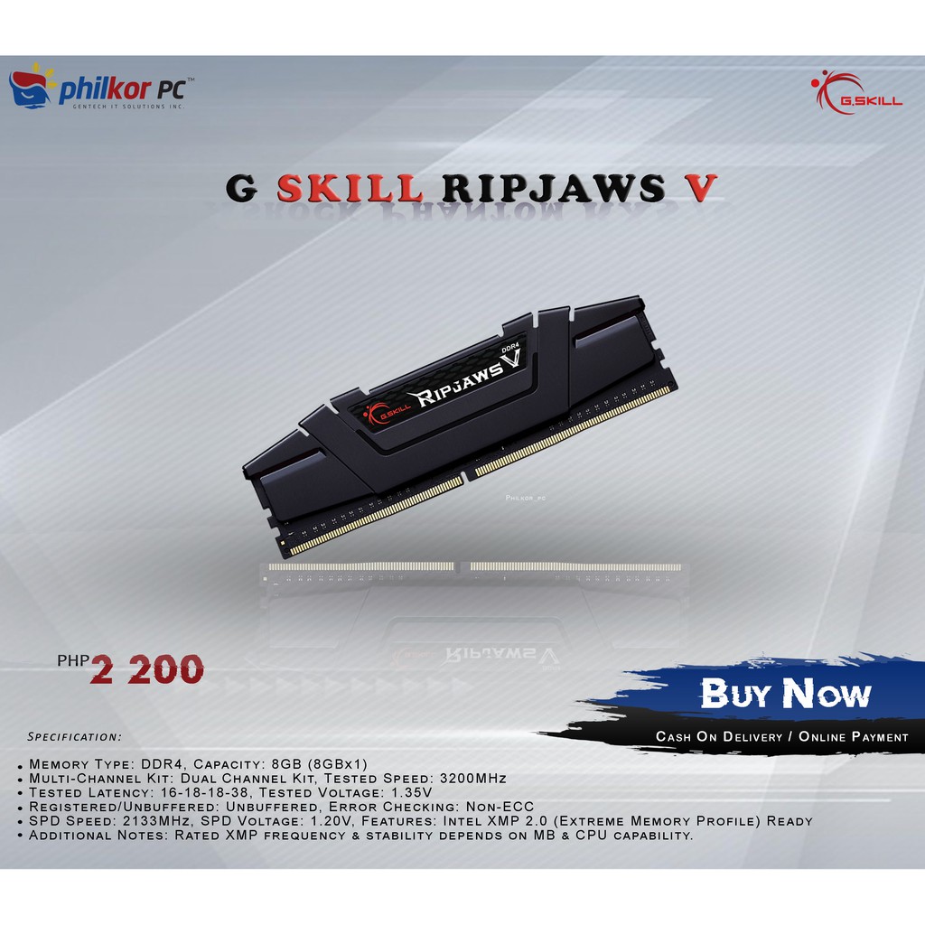 G SKILL RIPJAWS V 16GB (2x8GB), G SKILL RIPJAWS V 8GB (1x8GB) | Shopee ...