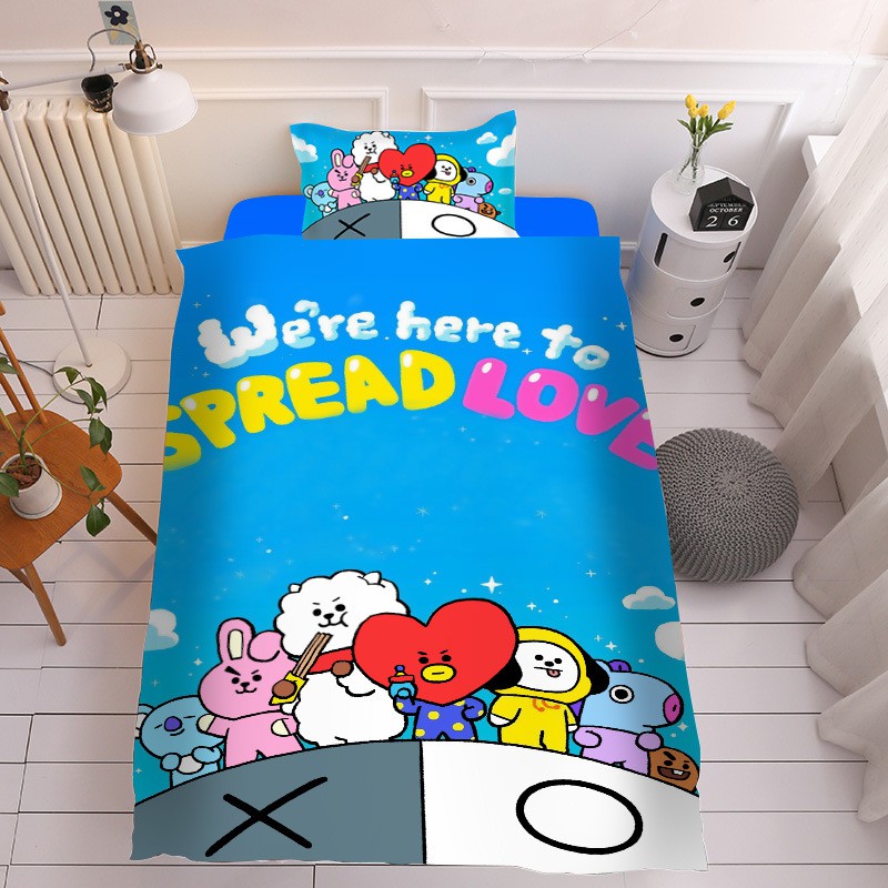 KPOP 150*200cm BTS Sheets BT21 3 IN 1 Bedding Sets Cute Cotton ...