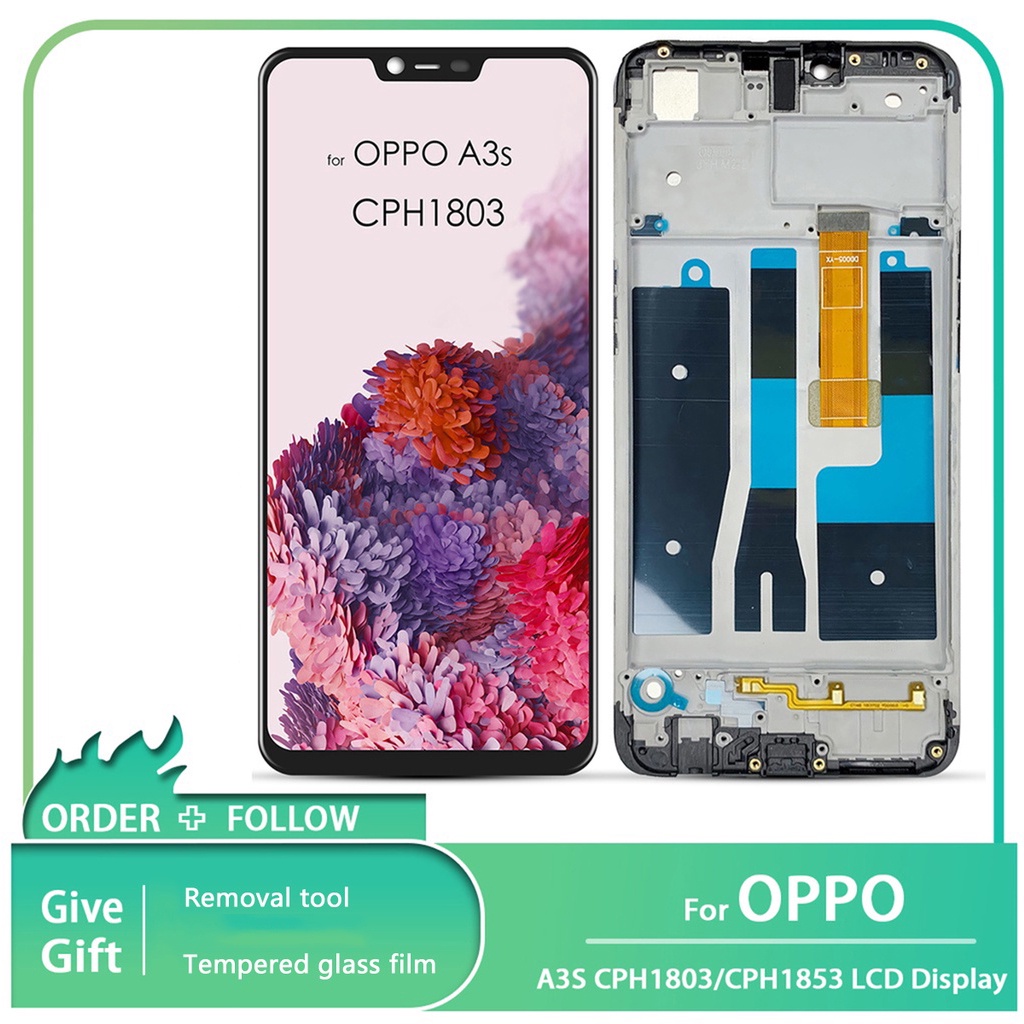 For OPPO A3S CPH1853 LCD Display Screen Touch Digitizer Assembly For OPPO A3S CPH1803 With Frame ...