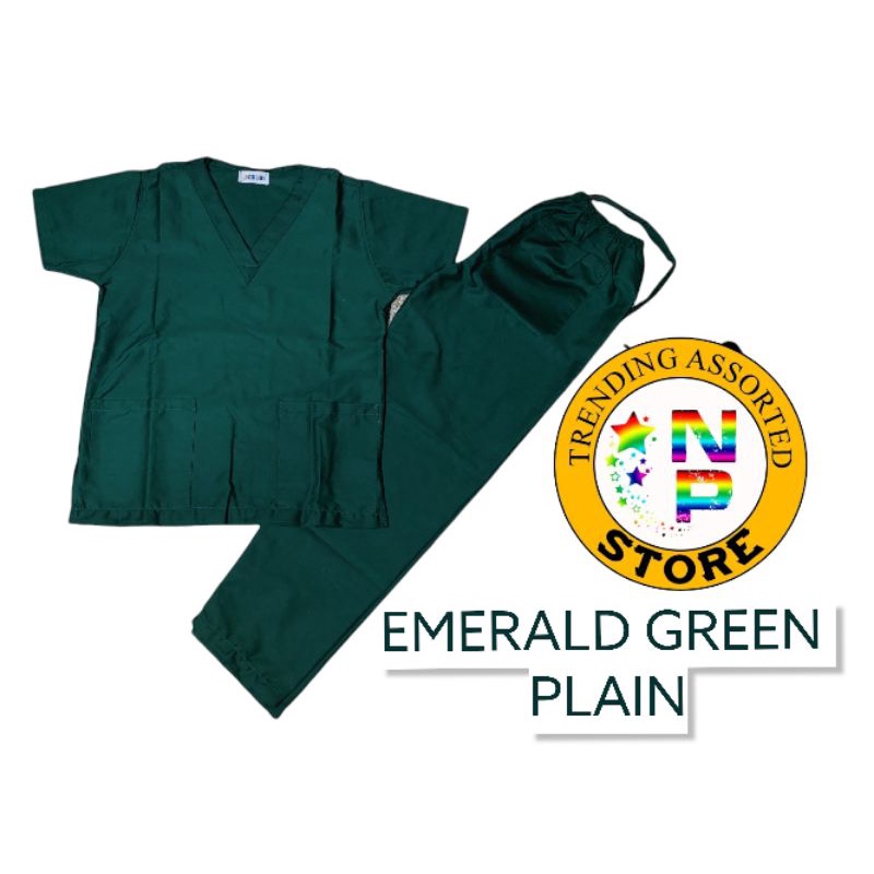 Scrub Suit Set Emerald Green Plain Cotton | Shopee Philippines