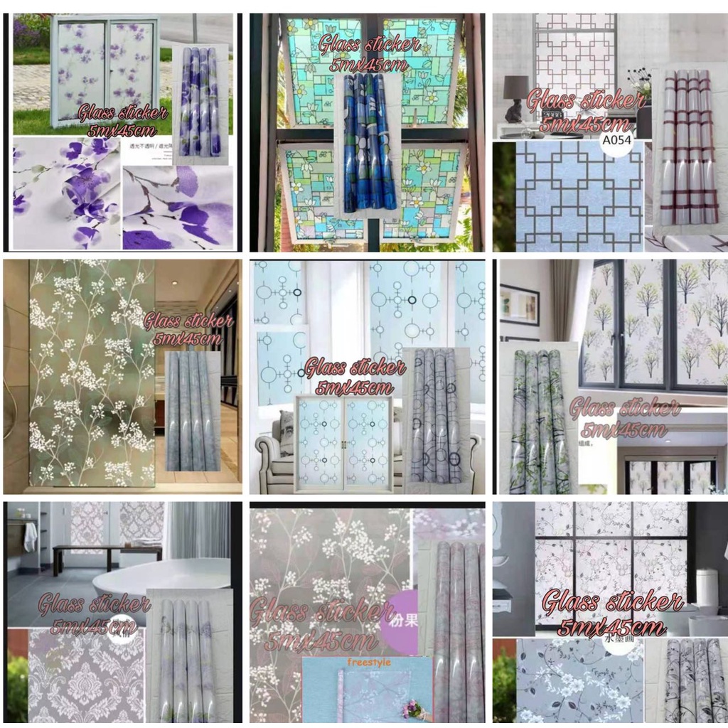 shopee Wallpaper 5M*45CM Floral Glass Sticker Window Film PVC Frosted ...