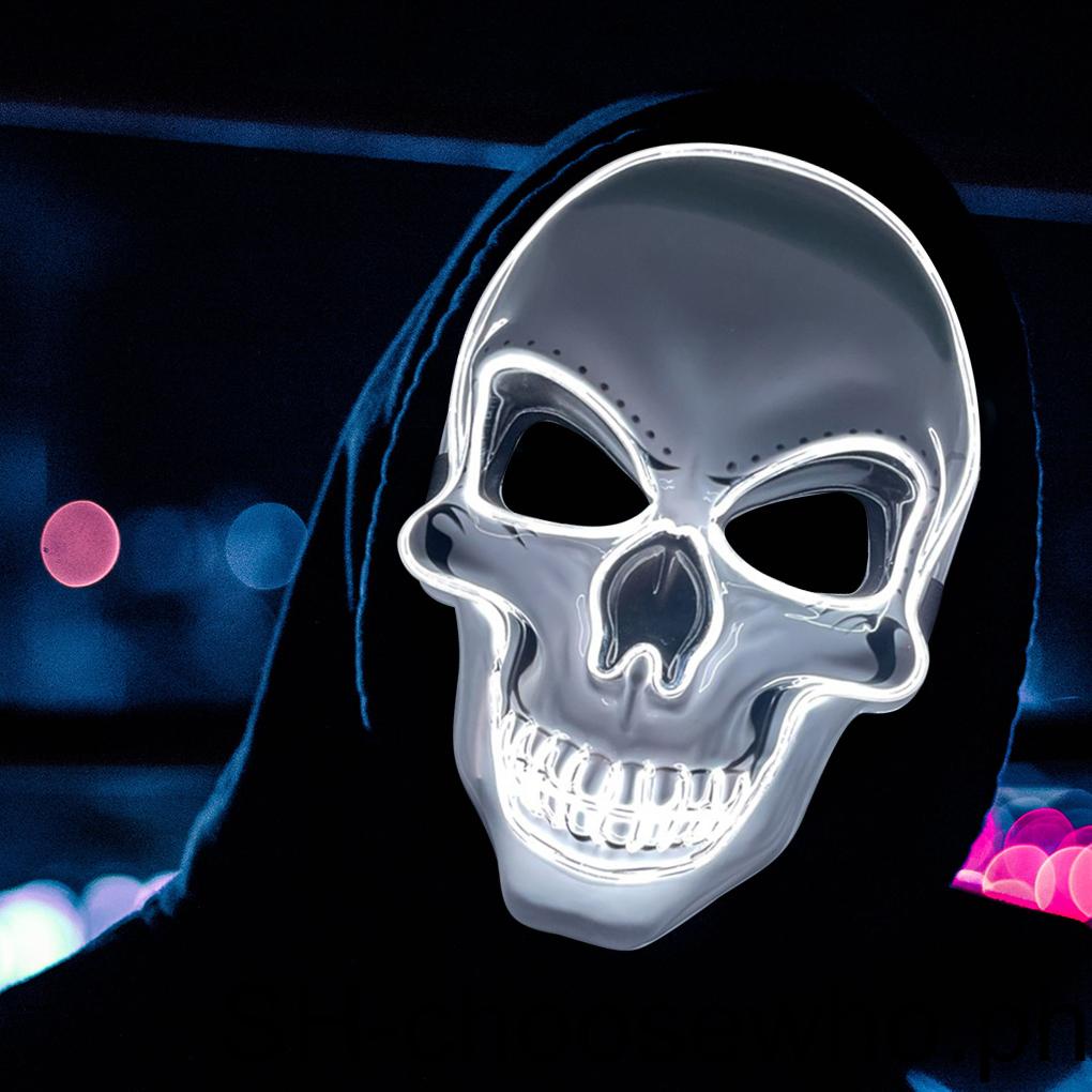 Face Shield Halloween LED Luminous Full Face Guard Horror Skeleton Head ...