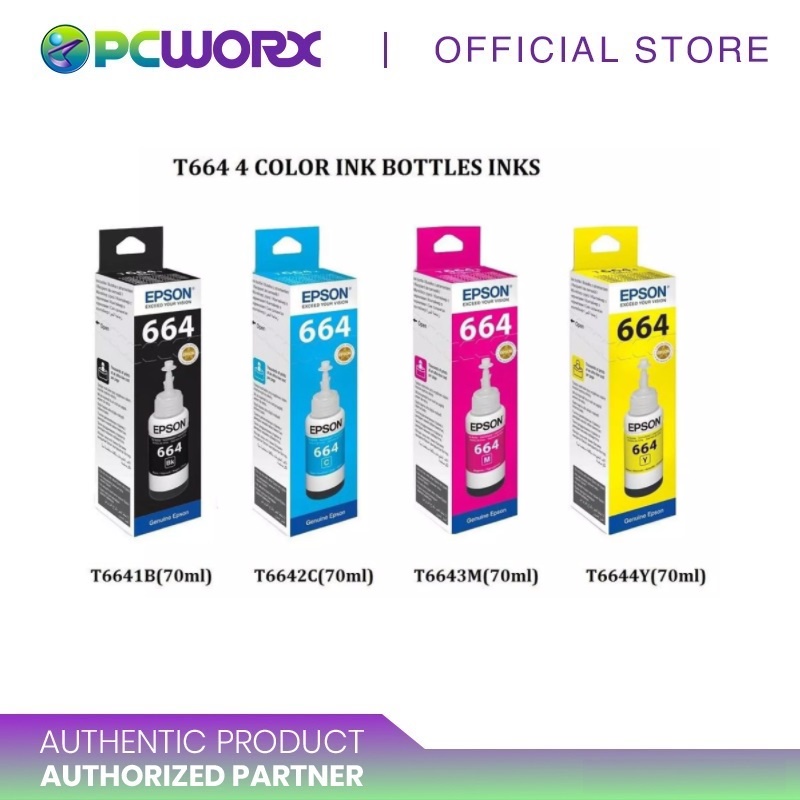 Epson T664 Original Ink Bottle Set (Black, Cyan , Magenta and Yellow) | Shopee Philippines