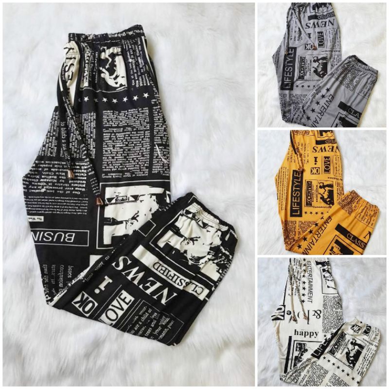 TRENDY JOGGER PANTS MAGAZINE PRINTS | Shopee Philippines
