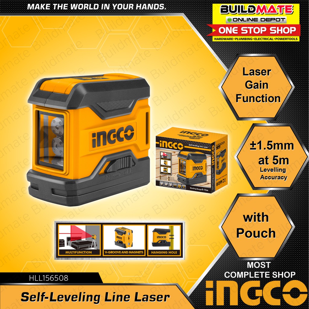 INGCO Self-Leveling Line Laser Level with Pouch HLL156508 •BUILDMATE ...