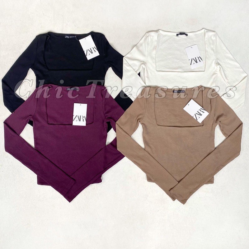 ZARA Square-neck Longsleeve | Shopee Philippines
