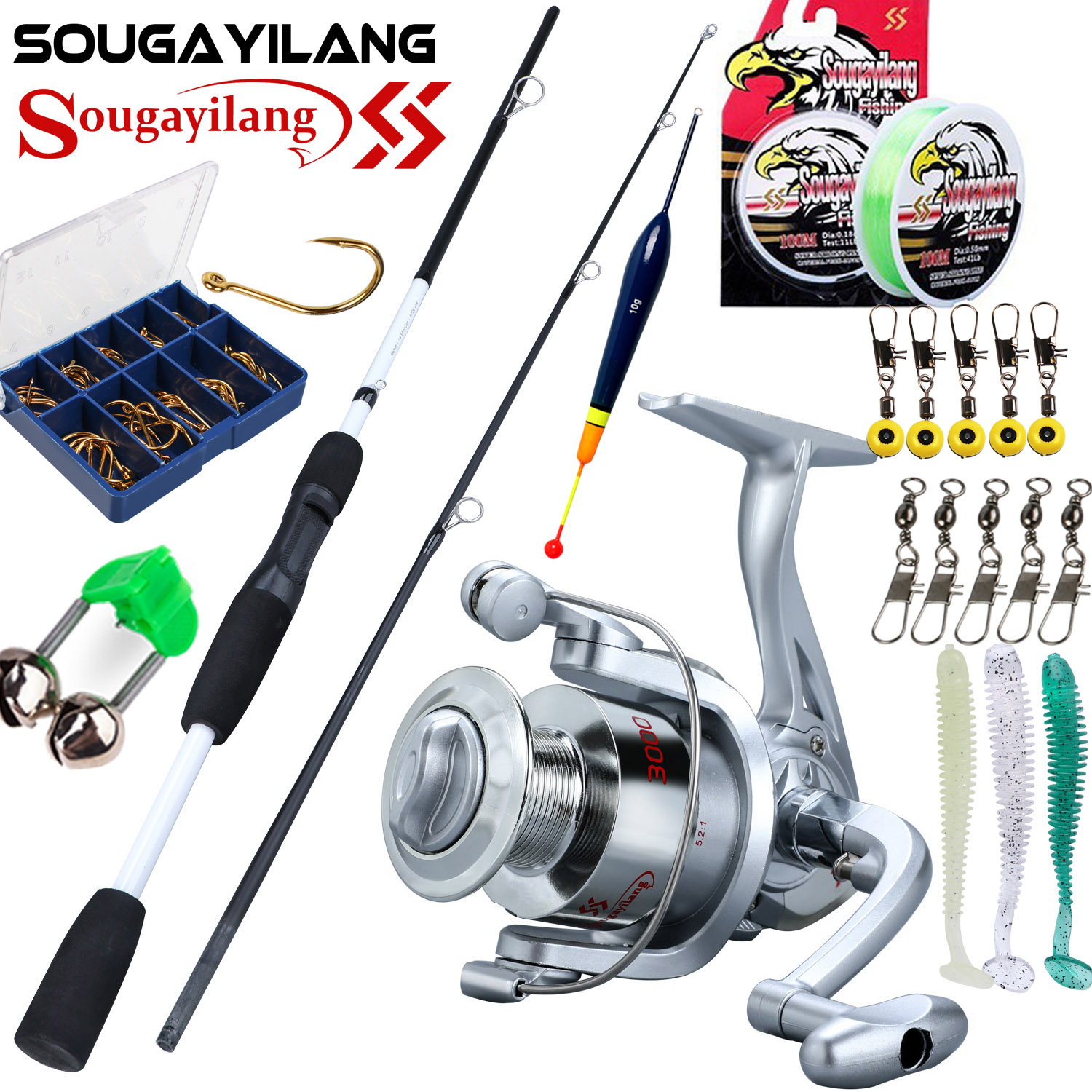 Sougayilang Spinning Fishing Rod and Reel Set 1.7m Fishing Rod with 5.2 ...