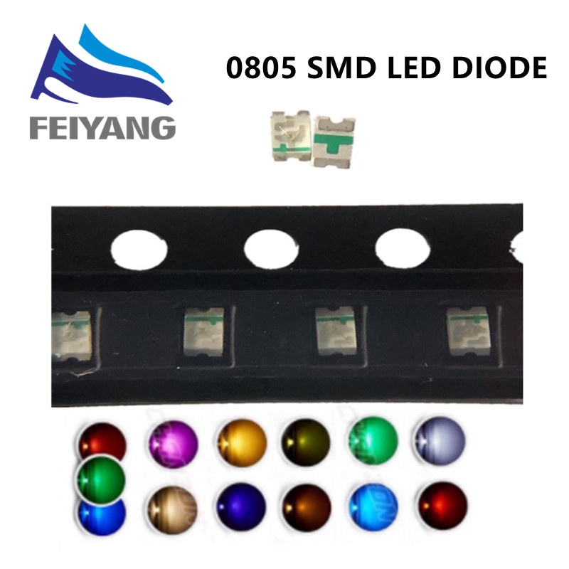 100pcs 0805 smd led red/white/blue/green/orange/yellow/pink/purple uv ...