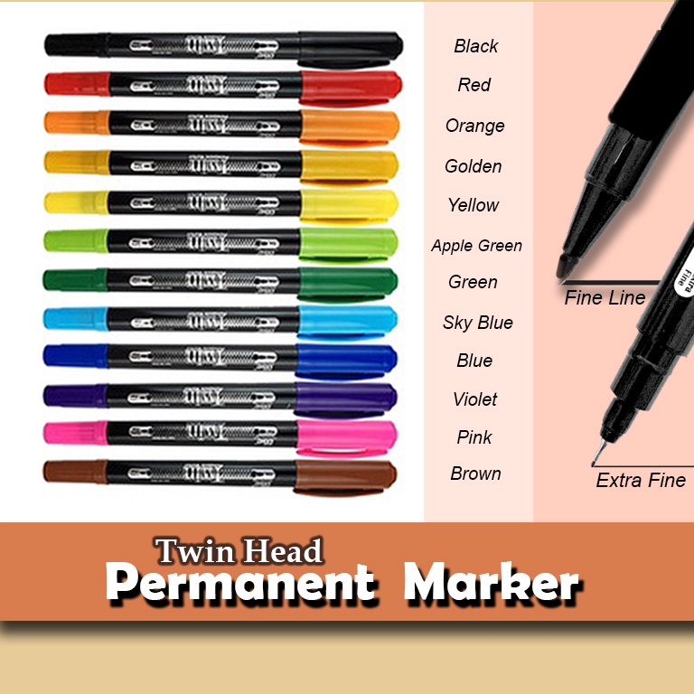 Twin Permanent Marker - Pentel Pen - 12 Colors | Shopee Philippines