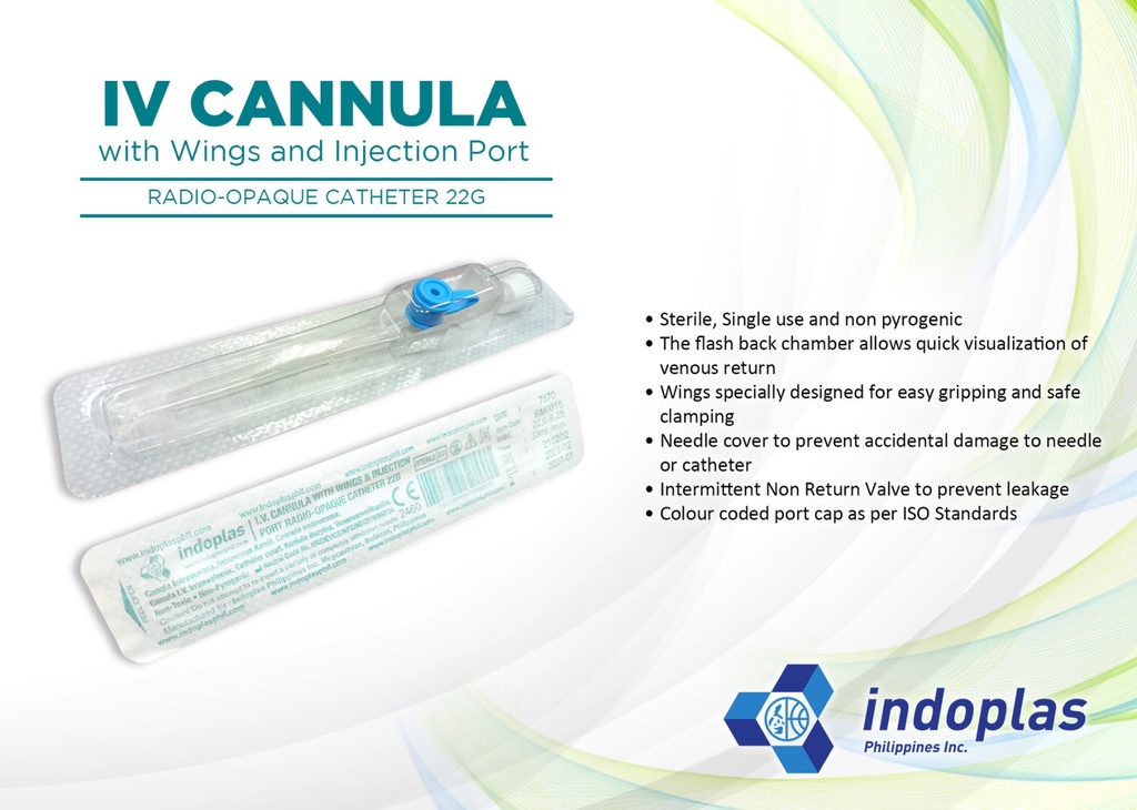 Indoplas 22G IV Cannula w/ wings & Injection Port - Box of 100 | Shopee ... Indoplas 22G IV Cannula w/ wings & Injection Port - Box of 100 | Shopee ...