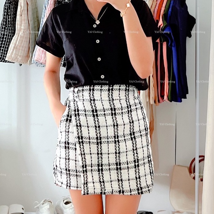 YAJ Tweed Pocket Skorts . Shorts with Skirt Flap. Palda Shorts | Shopee ...
