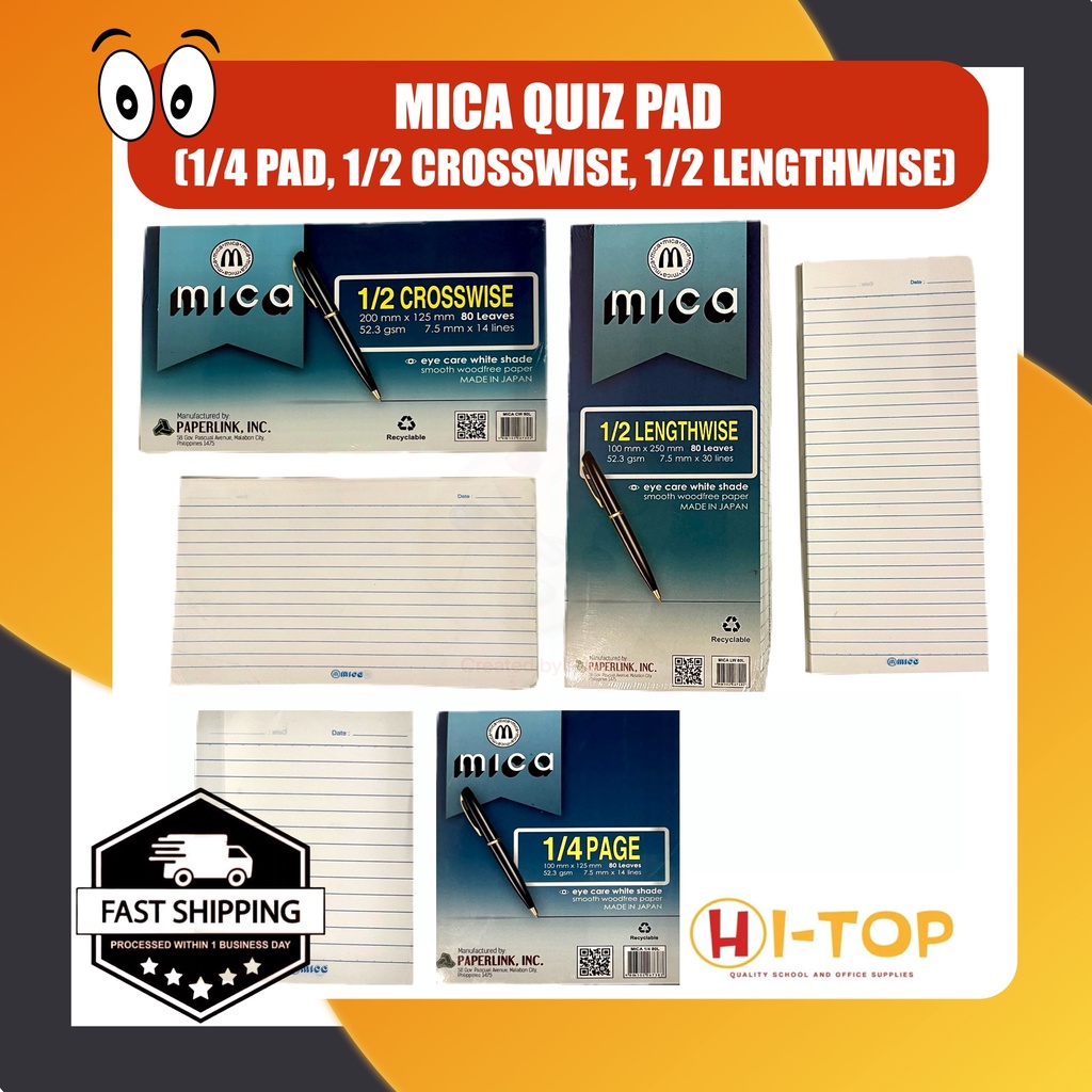 1/4 1/2 Crosswise/Legthwise Quiz Pad Mica l memo pad paper l Sold per ...
