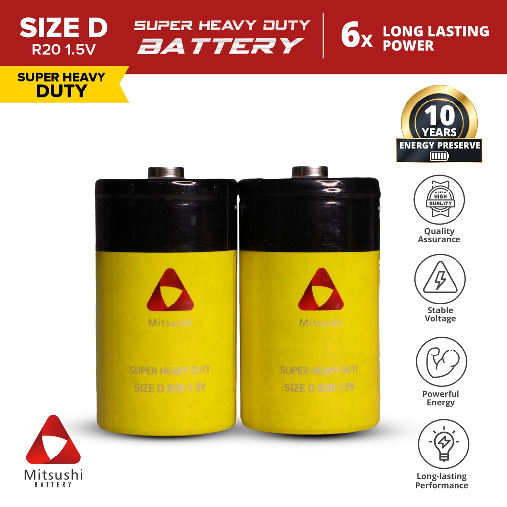 Mitsushi R20 1.5V 2pcs. D Super Heavy Duty Battery | Shopee Philippines