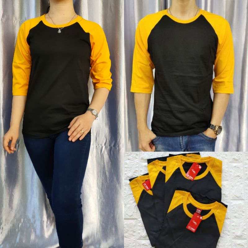 M L XL XXL Black Yellow Cotton 24s Raglan Tshirt for Man / Woman ...