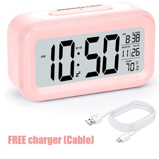 Rechargable Digital Backlight LED Display Table Alarm Clock Snooze ...