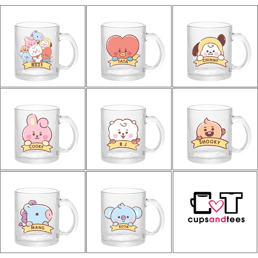 Personalized BTS BT21 Baby Clear Glass Mugs with Bamboo Lid Permanent ...