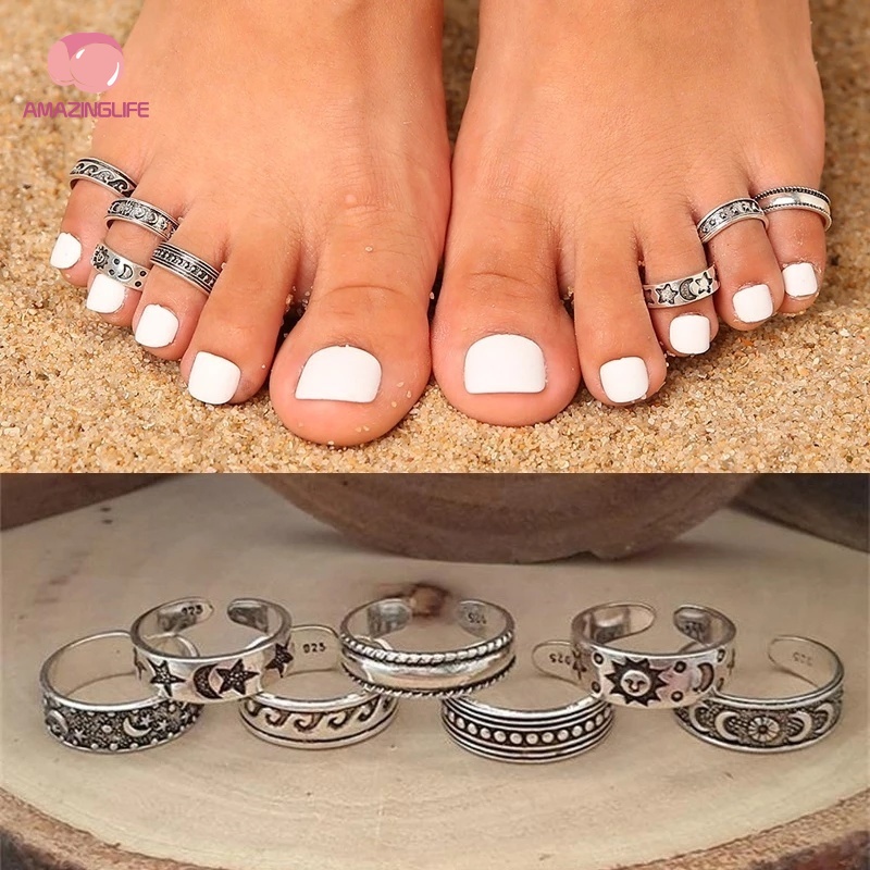 Retro Adjustable Wave Pattern Alloy Toe Rings Set/ Summer Beach Foot ...