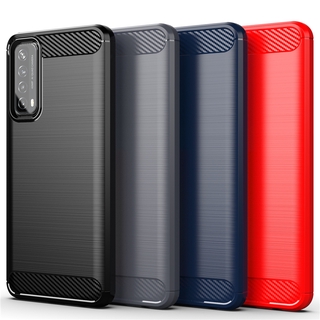 Huawei Y7a Casing Armor Carbon Fiber TPU Soft Silicone Case Back Cover ...