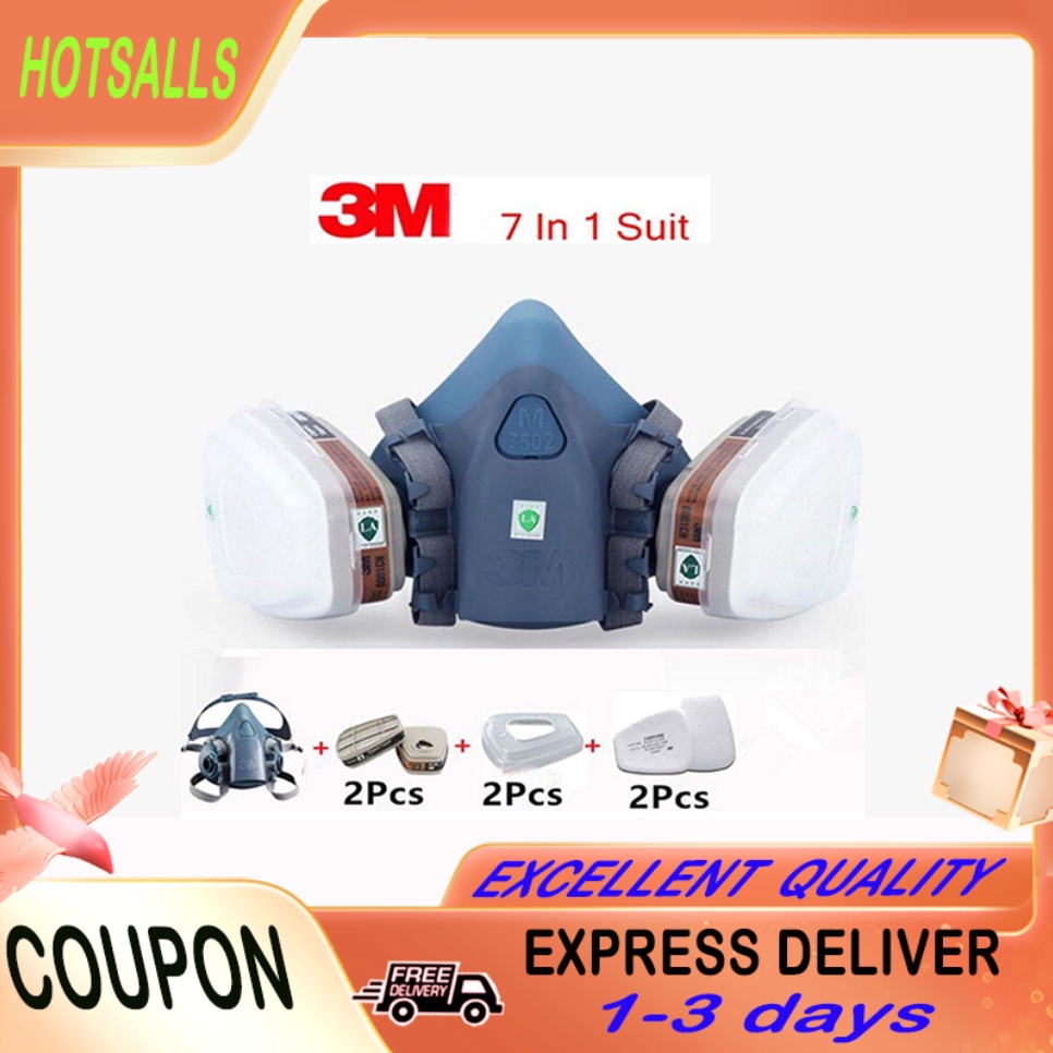 3M 7502 7 in 1 Respirator Mask Suit Industry Painting Spray Dust Gas Mask Chemcial Half Face ...
