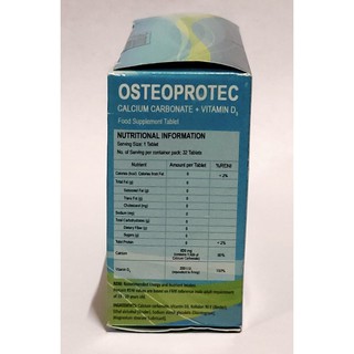 Osteoprotec Calcium Carbonate + Vitamin D3 Food Supplement 32 Tablets ...