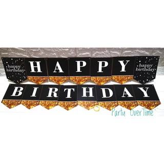Black with Gold accent Happy Birthday Banner Banderitas Flag Party ...