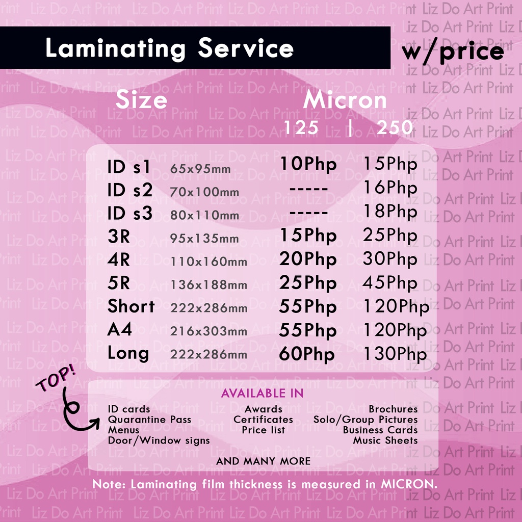 Laminating Service 250 Microns Makapal Laminate Your Photo Or