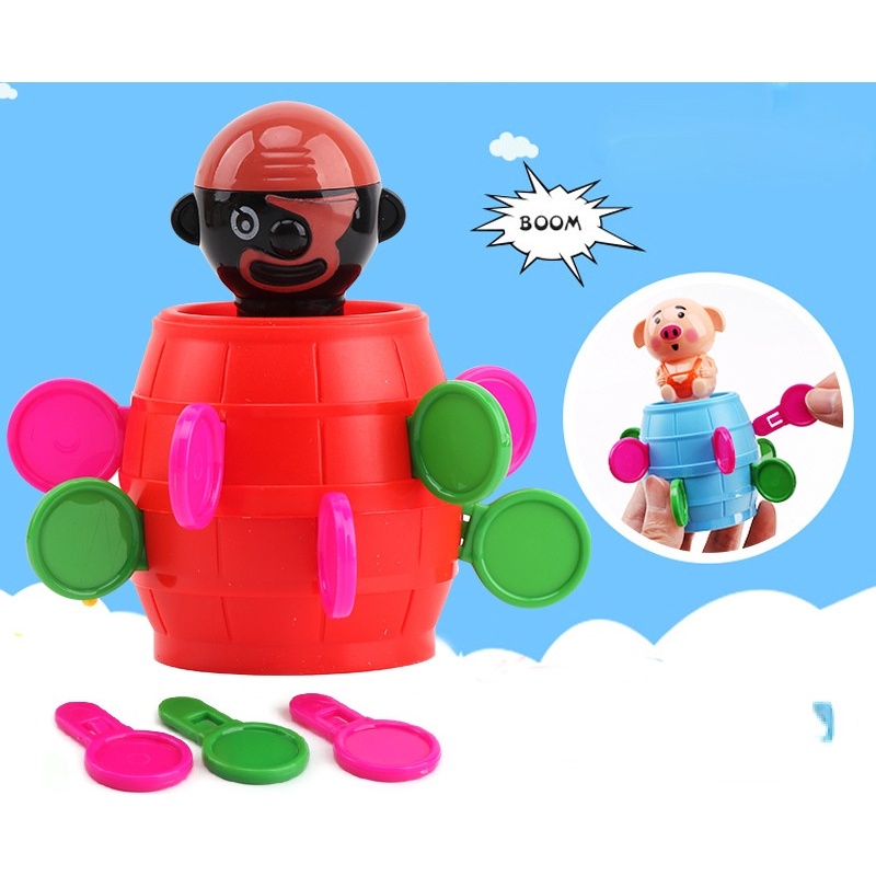 Pirate Wooden Barrel Sword Game Tricky Spoof Pirate Barrel Piggy Toys ...
