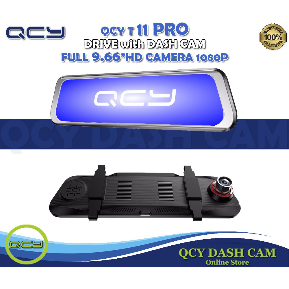 QCY T11 PRO 9.66 inch Touch Car Rearview Mirror DVR Camera Dual Lens ...