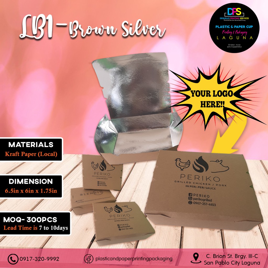 MEAL BOX (LB1 Brown/Silver with PRINT) 300pcs | Shopee Philippines