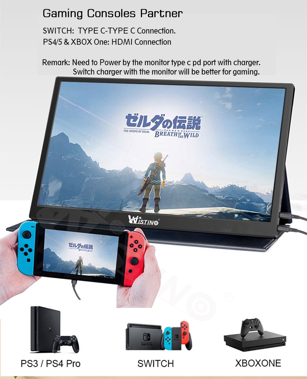 Wistino FHD 1080P 13.3 Inch Portable Monitor USB With Speaker Ultra IPS ...