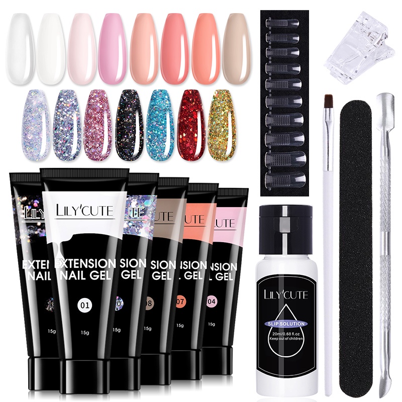 LILYCUTE 15ML Extension Gel Nail Polish Set Quick Building UV Gel ...