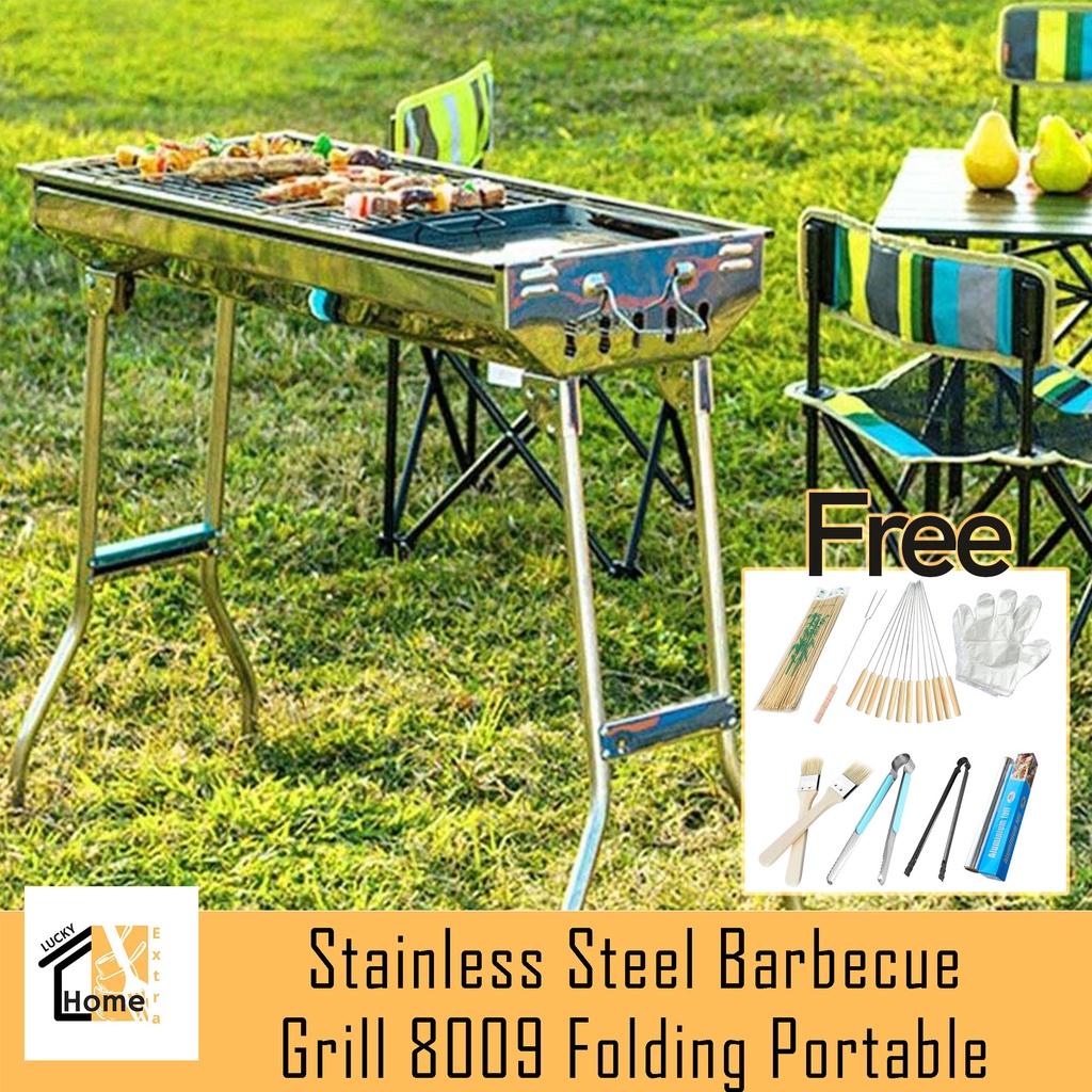 Lucky Stainless Steel Barbecue Grill Folding Portable with FREE 8 in 1 ...