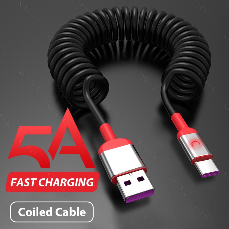 LED Spring USB C Cable 5A Fast Charging Type C Micro USB Cable for ...