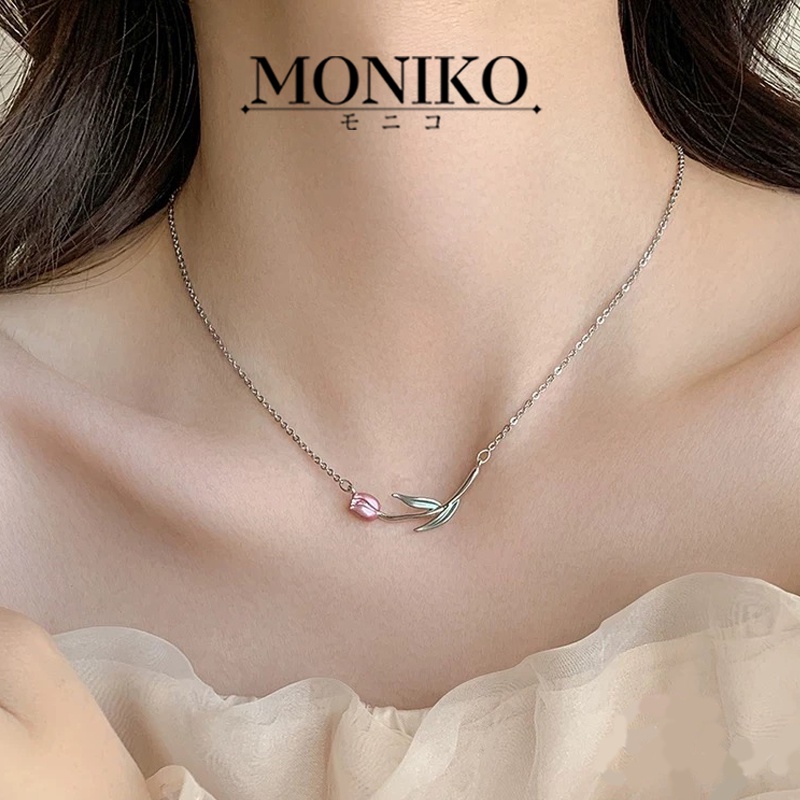 MONIKO Original Design Silver Pink Tulip Necklace Jewelry Accessories ...