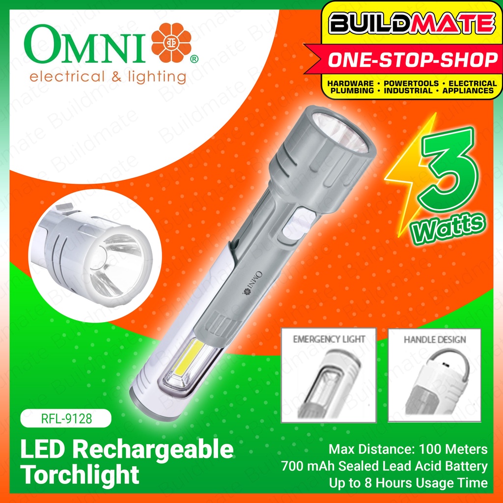 OMNI LED Rechargeable Torchlight + Emergency Light RFL-9128 •BUILDMATE• | Shopee Philippines